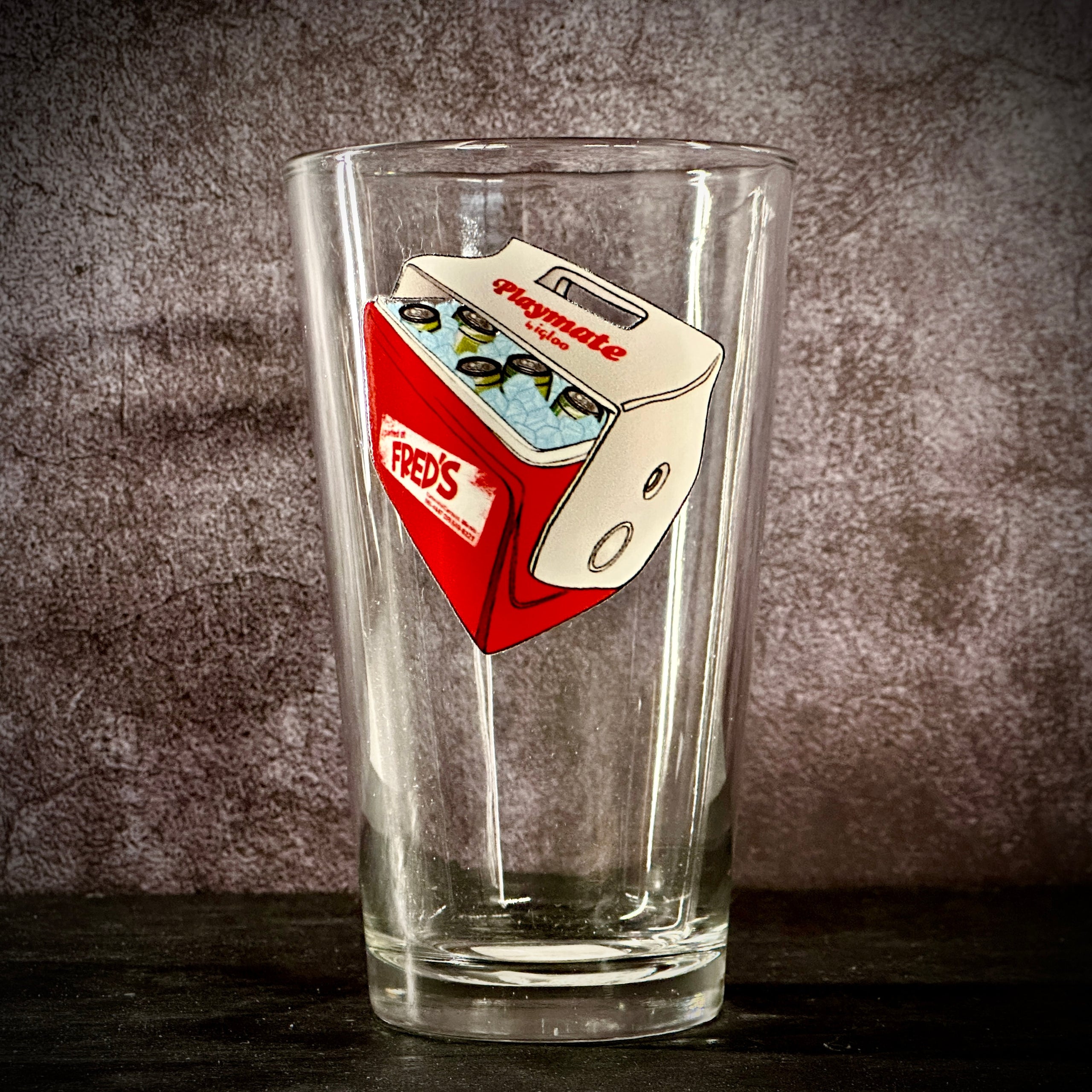 Freds Dance Barn Retro Cooler Color 16oz Pint Glass | The Printing Plant